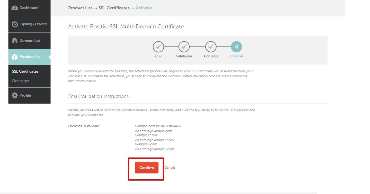 How do I activate a multi-domain SSL certificate? (Activatio